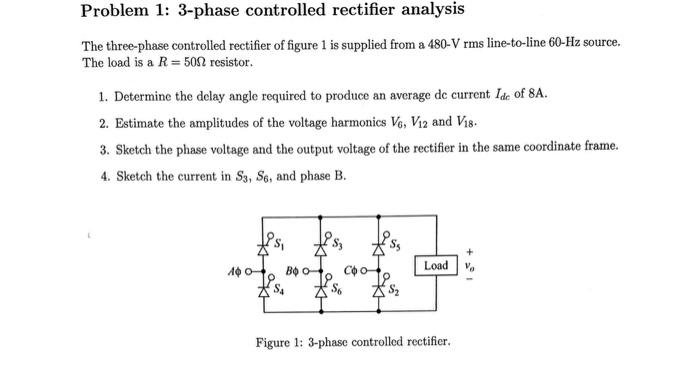 Solved Problem 1: 3-phase controlled rectifier analysis The | Chegg.com