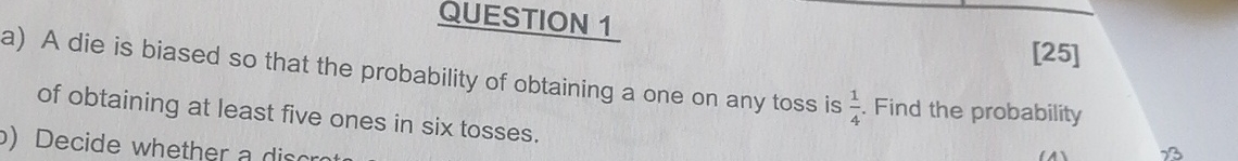 Solved a) ﻿A die is biased so that the probability of | Chegg.com