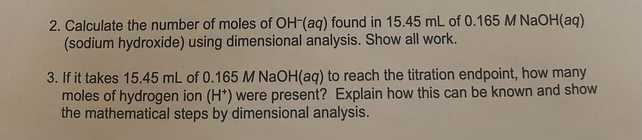 Solved Calculate the number of moles of OH-(aq) ﻿found in | Chegg.com