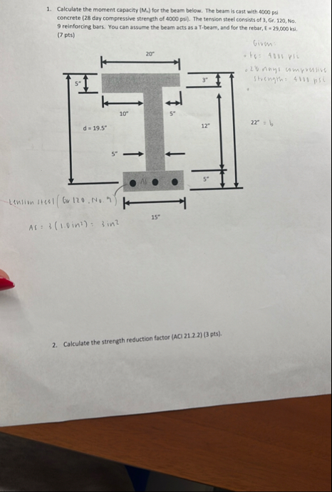 Calculate the moment capacity ( ﻿M ) ﻿for the beam | Chegg.com