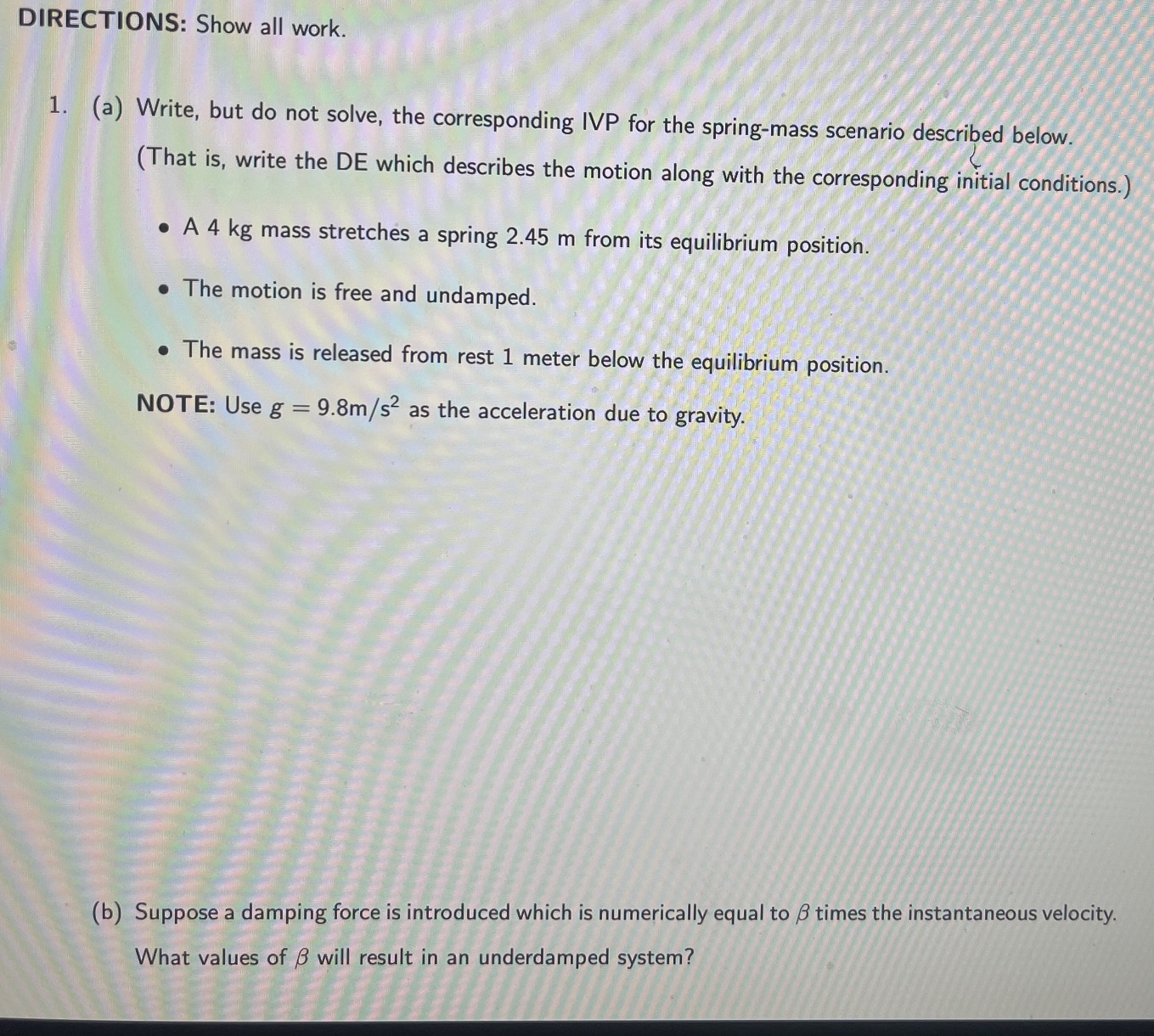 Solved DIRECTIONS: Show all work.(a) ﻿Write, but do not | Chegg.com