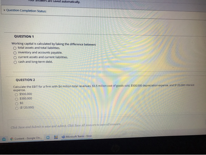 Solved swers are saved automatically. * Question Completion | Chegg.com