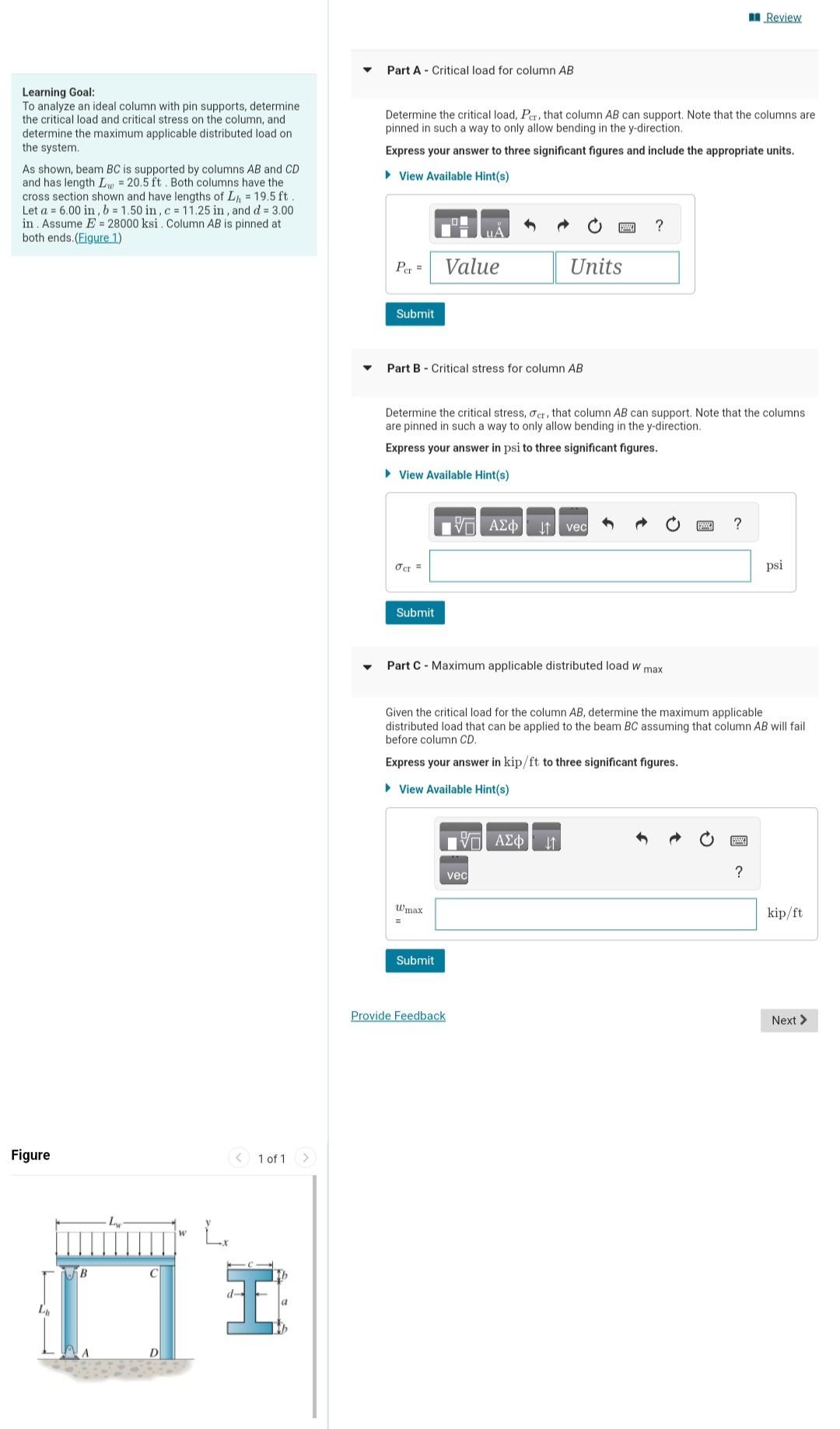 Solved Learning Goal: To analyze an ideal column with pin | Chegg.com