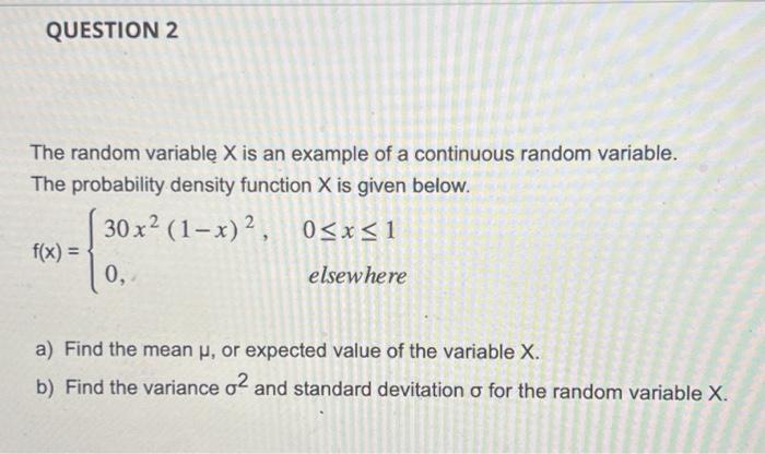 Solved The random variable X is an example of a continuous | Chegg.com