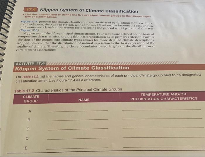 Solved 17.4 Köppen System of Climate Classification - Lint | Chegg.com