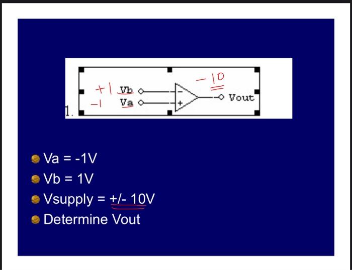 Solved - Va=−1V Vb=1 V - Vsupply =+/−10 V Determine Vout | Chegg.com