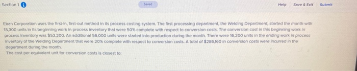 Solved Section 1 Seved Help Save & Ext Submit Ebon | Chegg.com Solved Section 1 Seved Help Save & Ext Submit Ebon | Chegg.com