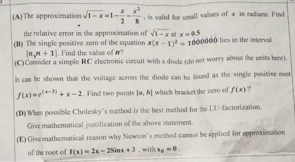 Solved (A) The approximation √1-x=1- is valid for small | Chegg.com