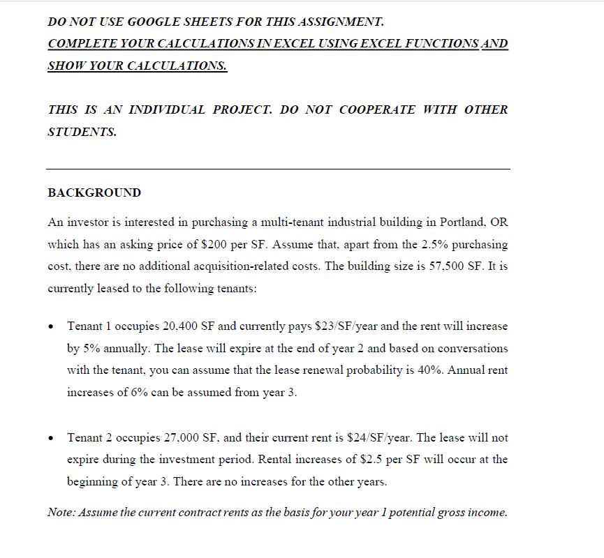 Solved DO NOT USE GOOGLE SHEETS FOR THIS ASSIGNMENT.COMPLETE | Chegg.com