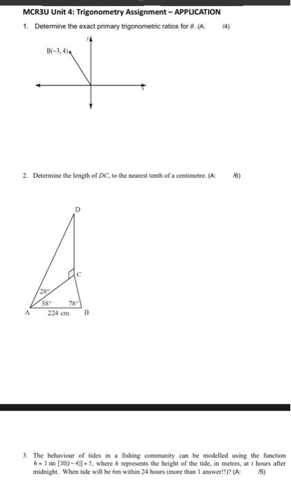 Solved Mcr3u Unit 4 Trigonometry Assignment Application