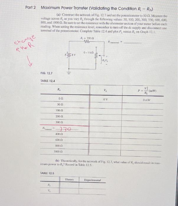 Solved 2 Maximum Power Transfer (Validating the Condition | Chegg.com