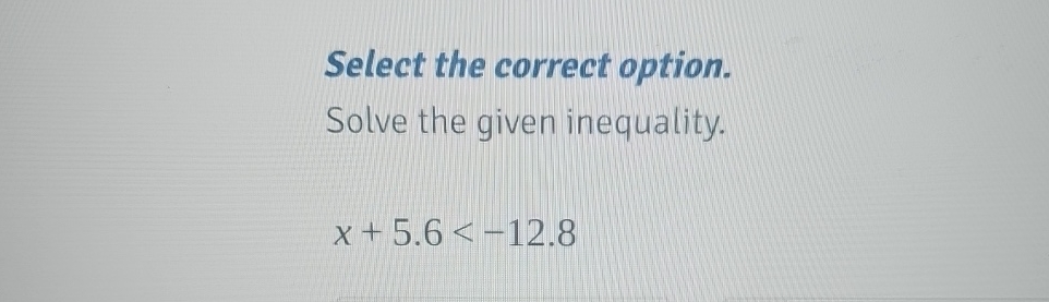 Solved Select the correct option.Solve the given | Chegg.com