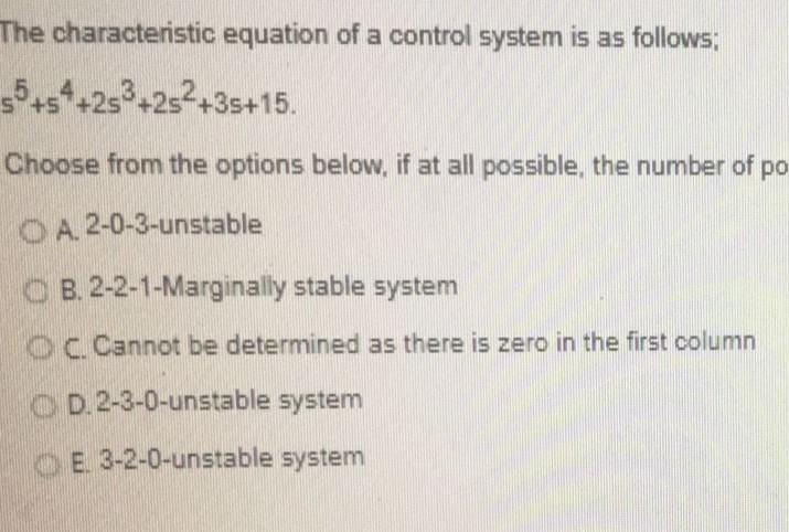 Solved The characteristic equation of a control system is as | Chegg.com