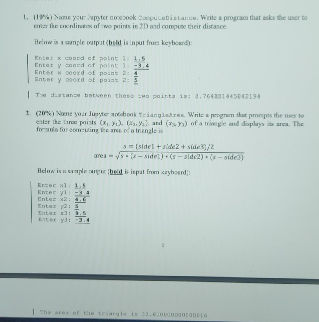 Solved 1. (10%) Name your Jupyter notebook ComputeDistance. | Chegg.com