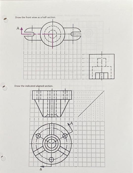 Solved Draw the front view as a half-section. A ड !! Draw | Chegg.com