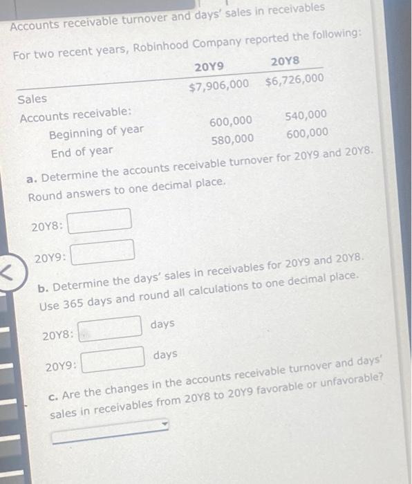 Solved Accounts receivable turnover and days' sales in | Chegg.com