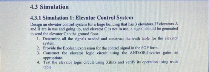 4.3.1 Simulation 1: Elevator Control System Design an | Chegg.com
