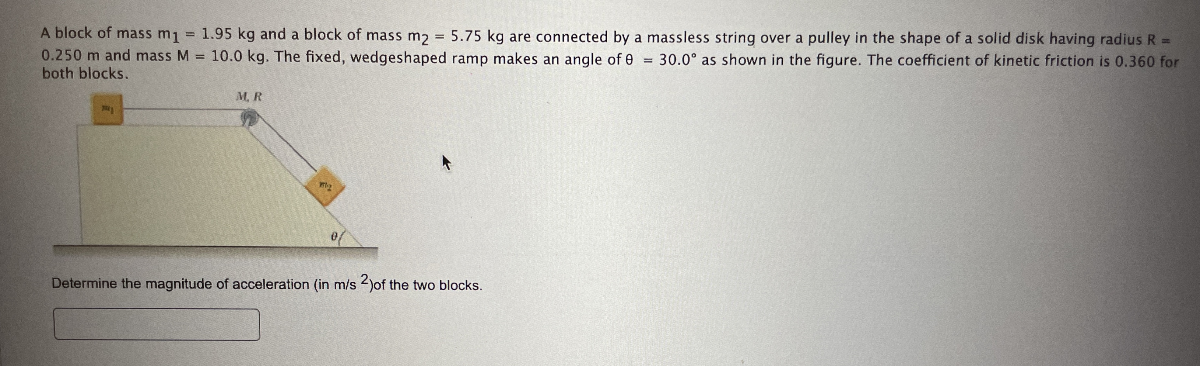 Solved A block of mass m1=1.95kg ﻿and a block of mass | Chegg.com