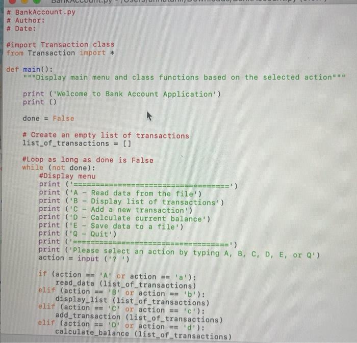 Solved # Transaction.py # Author: # Date: class Transaction: | Chegg.com