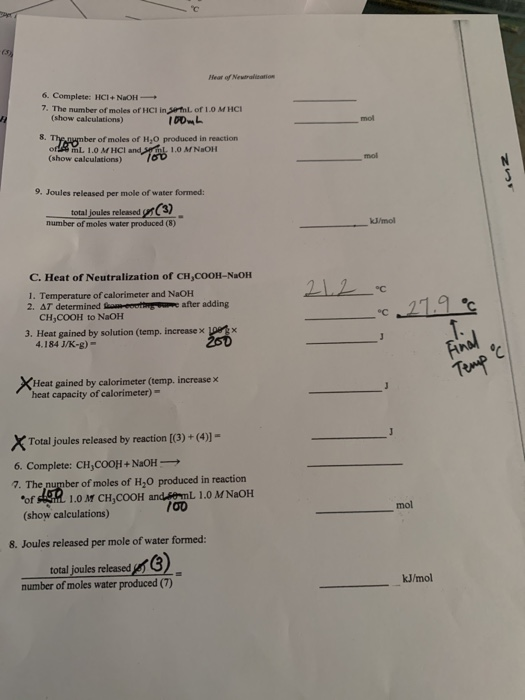 Solved Name Date Laboratory Instructor REPORT SHEET Heat of | Chegg.com