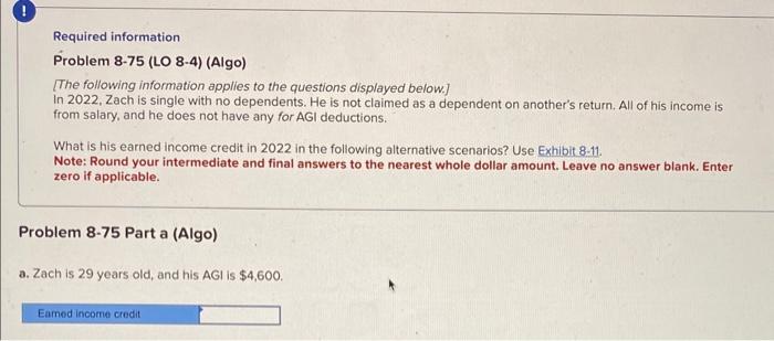 Solved Required information Problem 8-75 (LO 8-4) (Algo) | Chegg.com