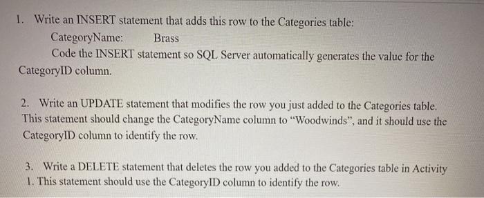 Solved 1. Write an INSERT statement that adds this row to | Chegg.com