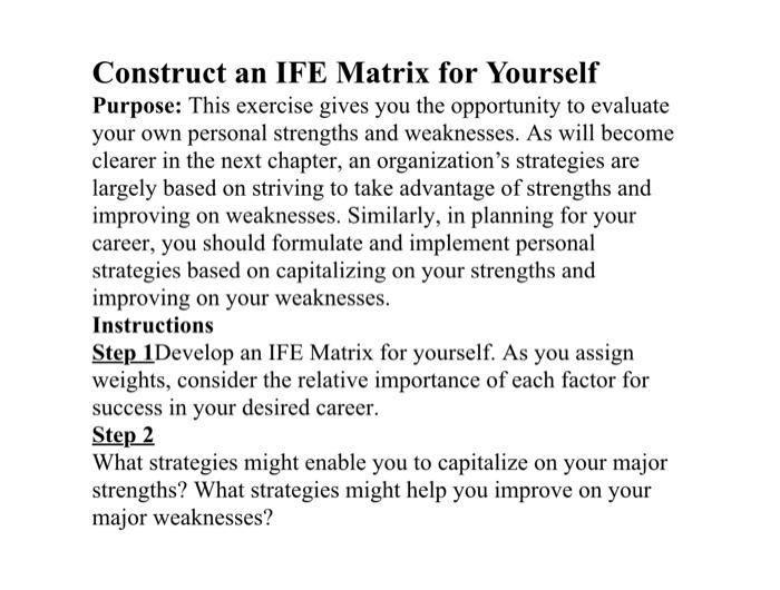 Solved Construct an IFE Matrix for Yourself Purpose: This | Chegg.com