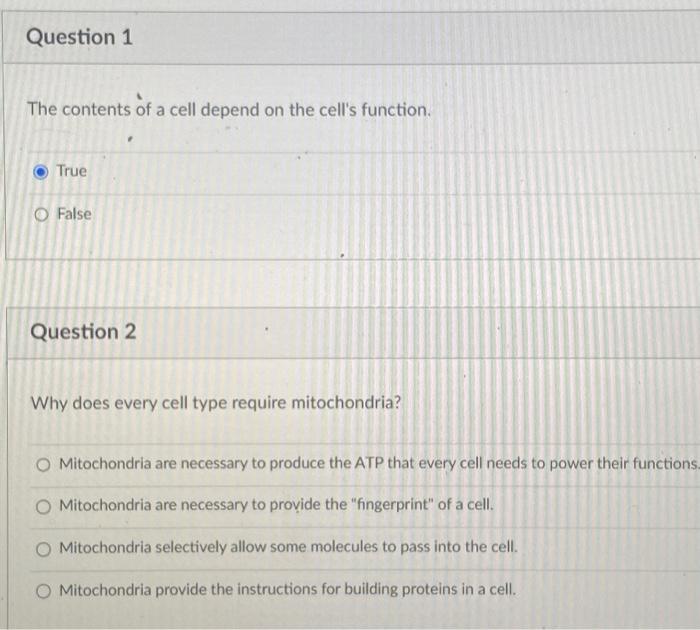 Solved The contents of a cell depend on the cell's function. | Chegg.com