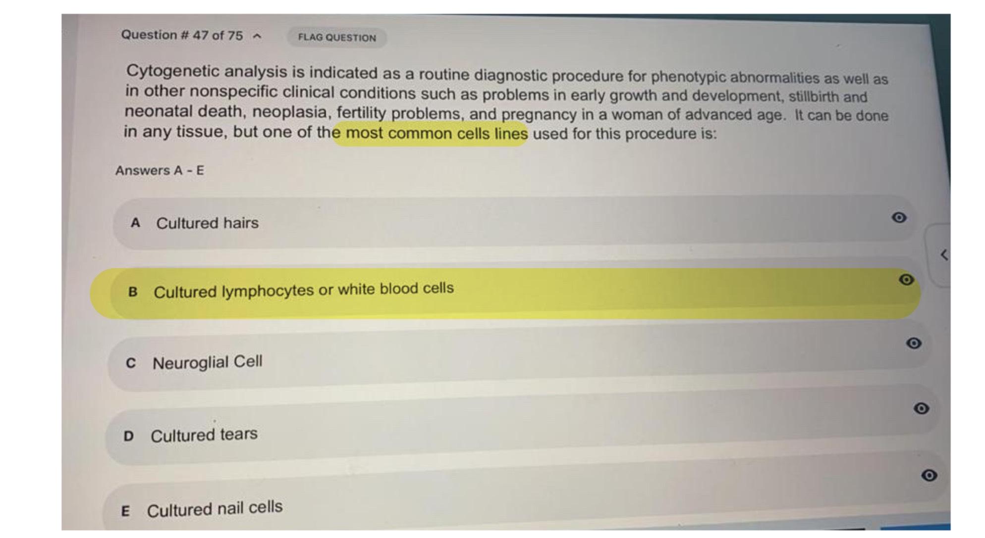 Solved Question # 47 ﻿of 75Cytogenetic analysis is indicated | Chegg.com