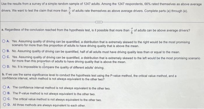 Solved Use the results from a survey of a simple random | Chegg.com