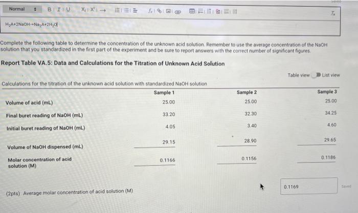Solved Report Table VA.6: Data and Calculations for the | Chegg.com