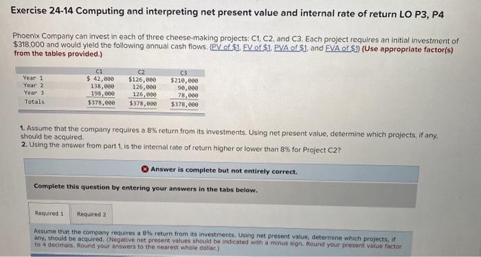 Solved Exercise 24-14 Computing and interpreting net present | Chegg.com