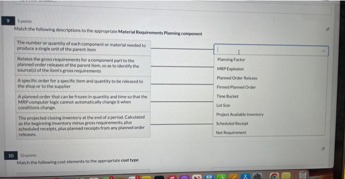Solved 5 points Match the following descriptions to the | Chegg.com