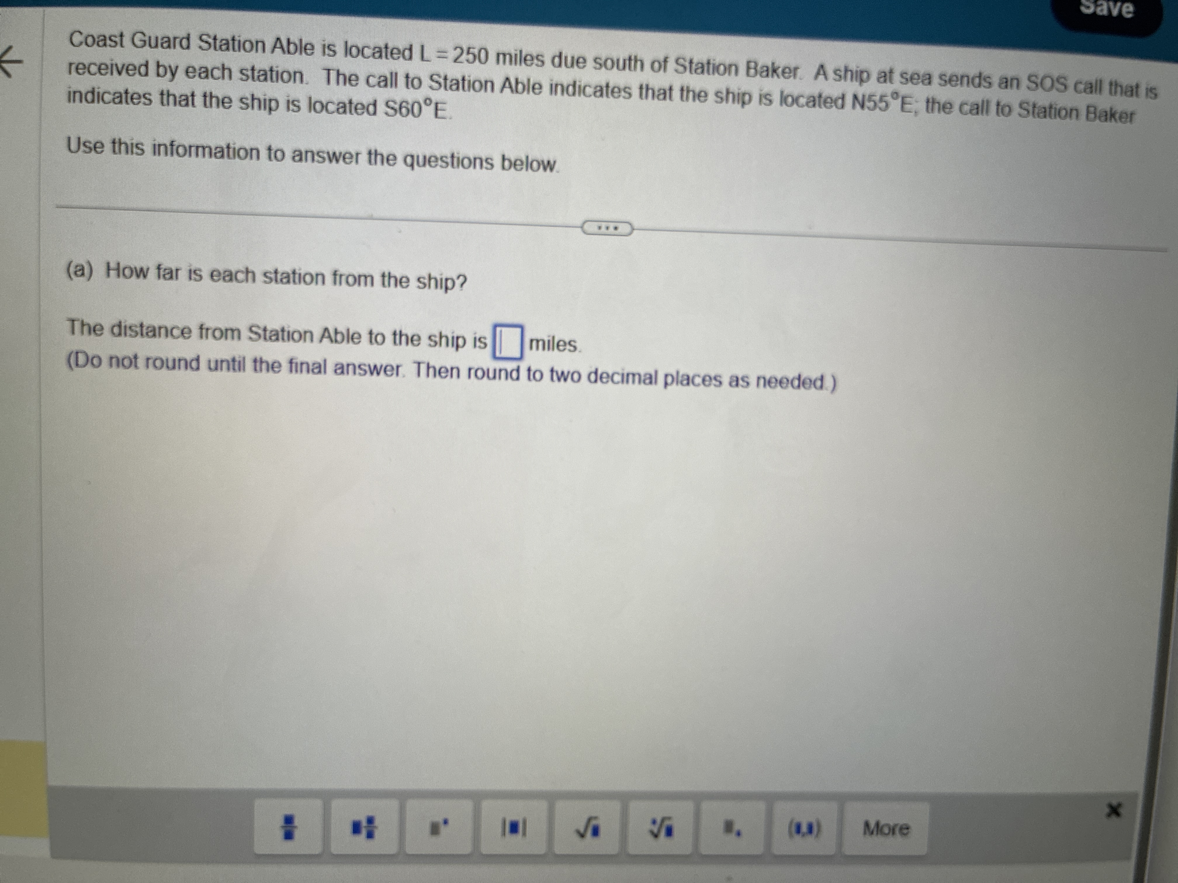 Solved Coast Guard Station Able is located L=250 ﻿miles due | Chegg.com