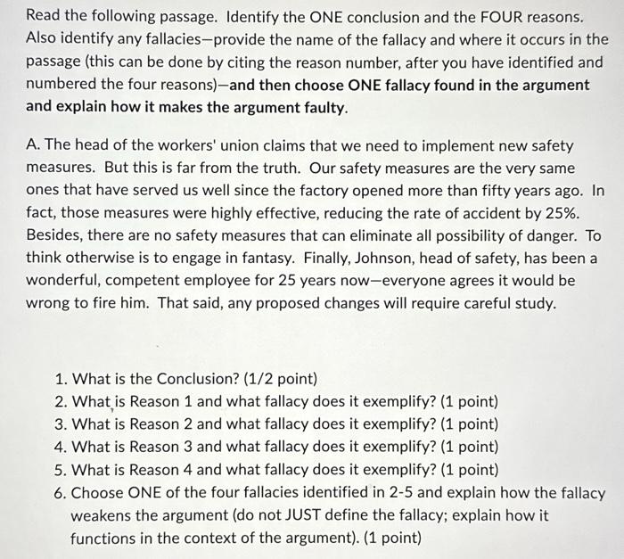 Solved Read the following passage. Identify the ONE | Chegg.com