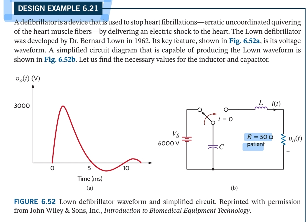 Solved DESIGN EXAMPLE 6.21A defibrillator is a device that | Chegg.com
