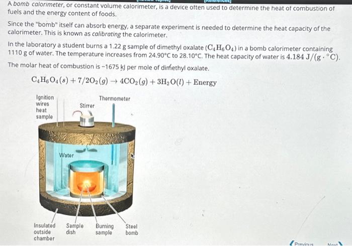 Solved A Domb calorimeter, or constant volume calorimeter, | Chegg.com