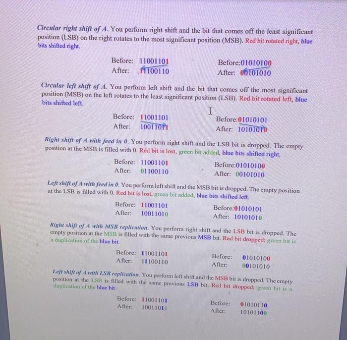Circular right shift of A. You perform right shift | Chegg.com