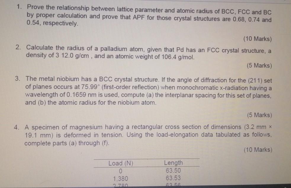 Solved 1. Prove the relationship between lattice parameter | Chegg.com