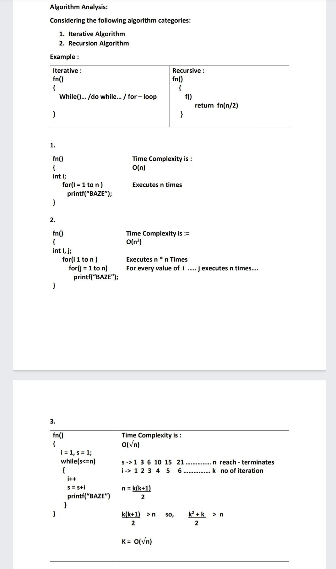 Solved 1. fn() Time Complexity is : \\{ \\( | Chegg.com