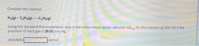 Solved Consider the reaction H2( g)+Cl2( g) 2HCl(g) Use the | Chegg.com