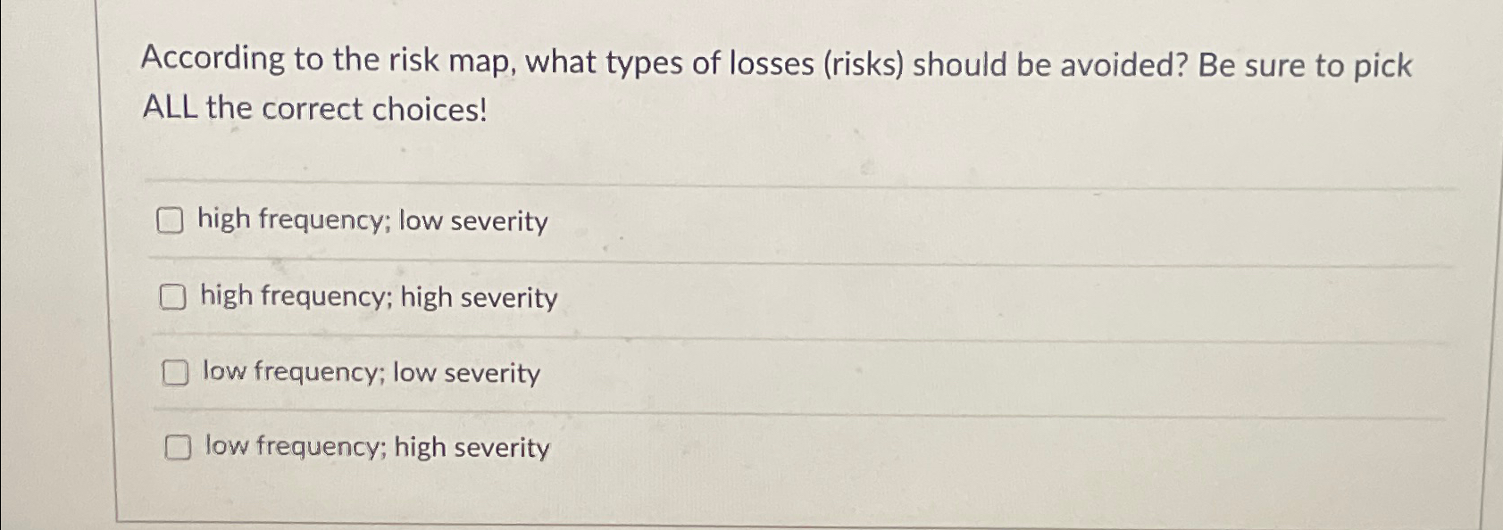 Solved According to the risk map, what types of losses | Chegg.com