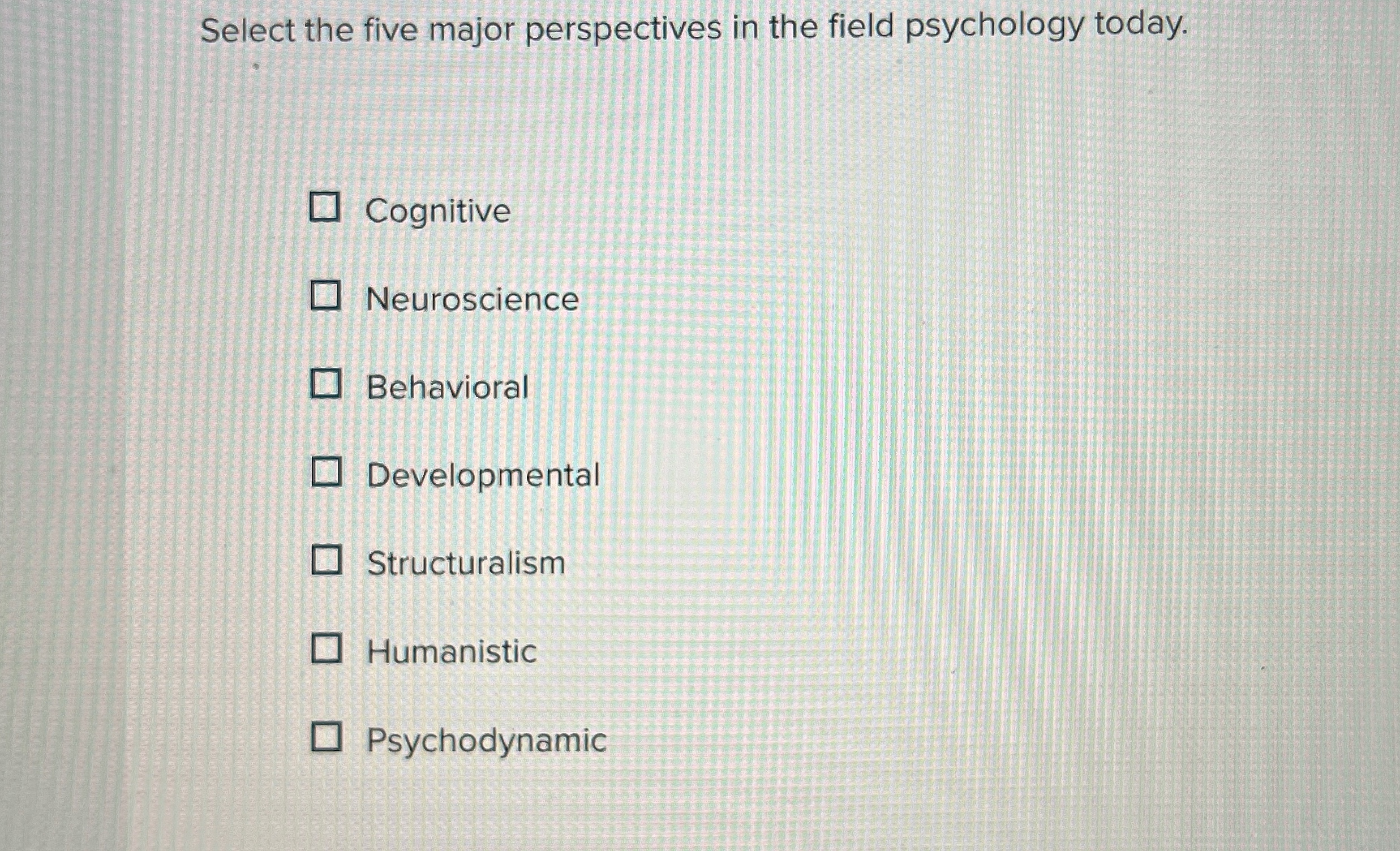 Solved Select the five major perspectives in the field | Chegg.com