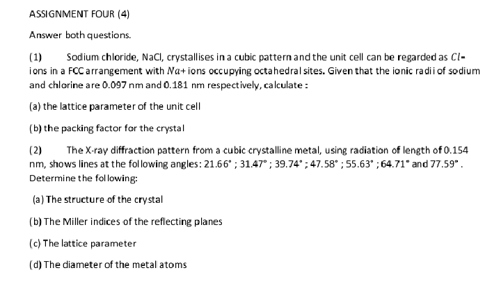 Solved Answer both questions. (1) Sodium chloride, NaCl, | Chegg.com