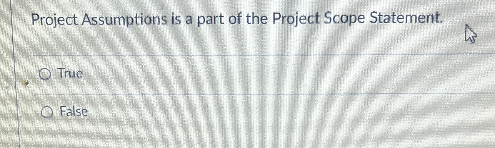 Solved Project Assumptions is a part of the Project Scope | Chegg.com