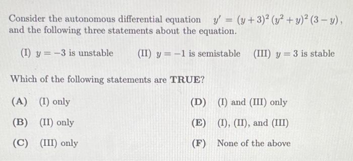Solved Consider the autonomous differential equation y' = (y | Chegg.com