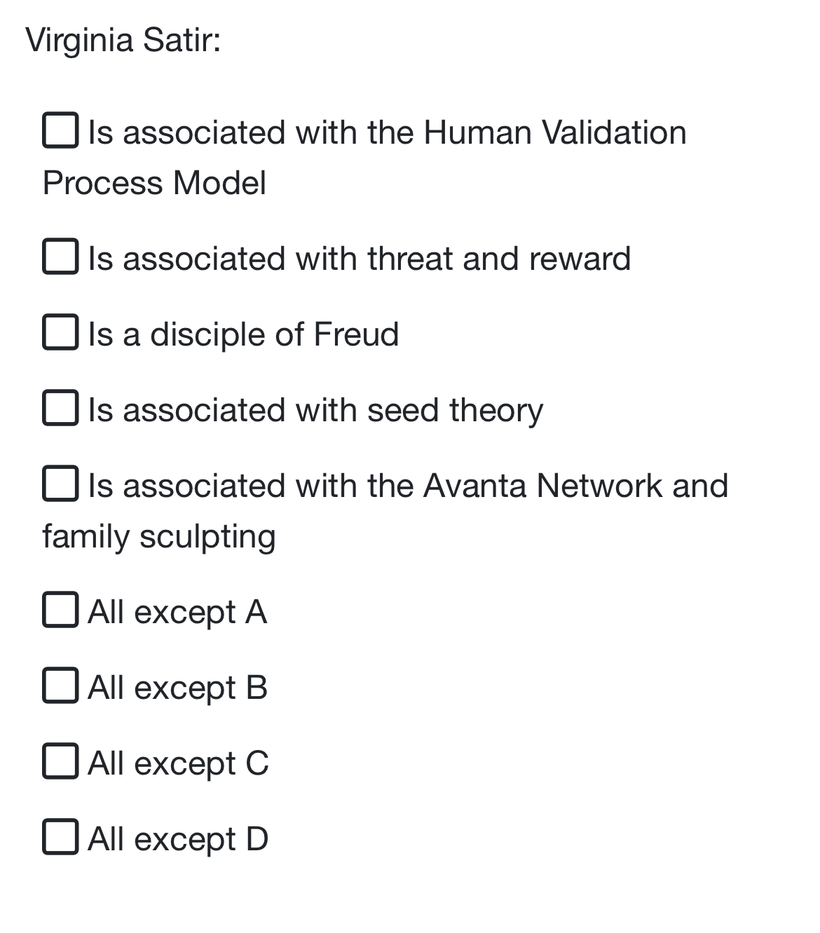 Solved Virginia Satir:Is associated with the Human | Chegg.com