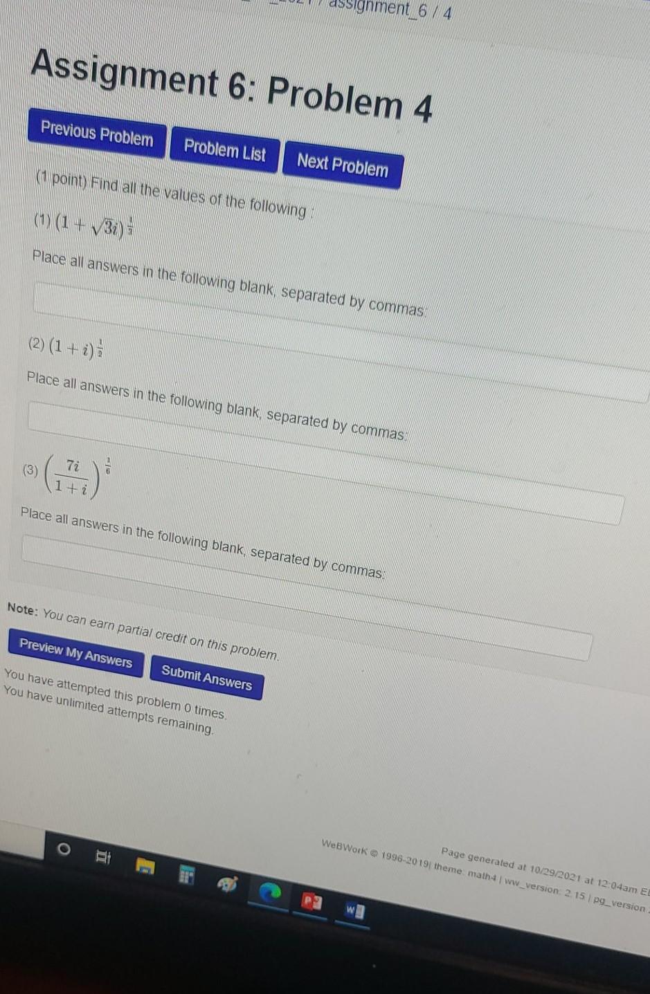 Solved signment 6/4 Assignment 6: Problem 4 Previous Problem | Chegg.com
