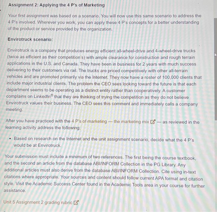 Solved Assignment 2: Applying the 4 P's of Marketing Your | Chegg.com