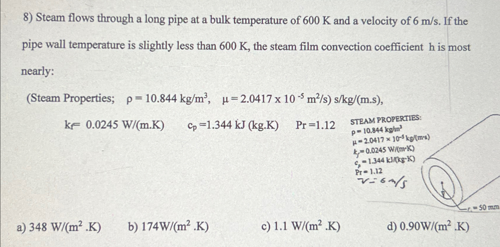 Solved Steam flows through a long pipe at a bulk temperature | Chegg.com